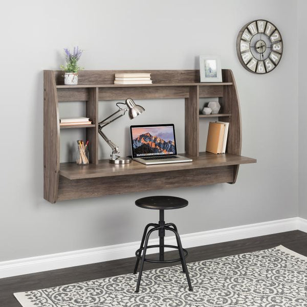 58 Drifted Gray Floating Desk with Shelves by Prepac OfficeDesk