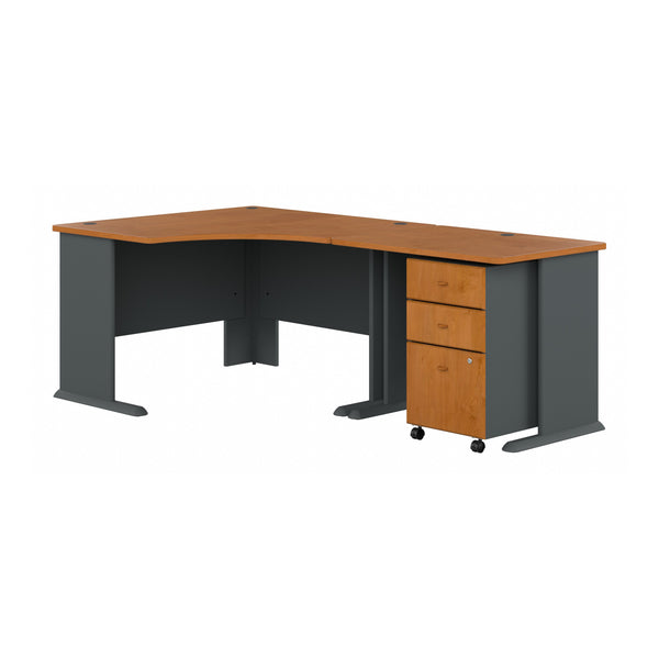 48" Corner Office Desk with Return and Mobile Pedestal in Natural Cher ...