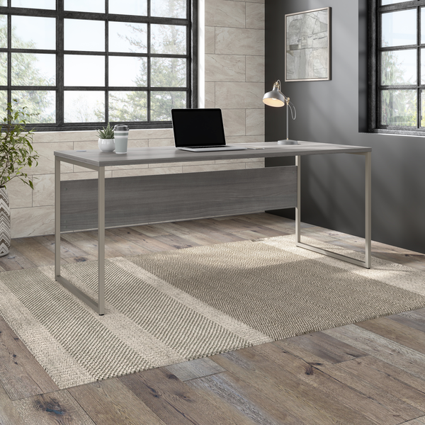 72" Modern Executive Office Desk with Metal Legs in Platinum Gray ...