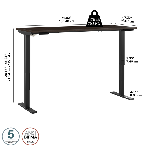 72" Modern Adjustable Standing Office Desk in Mocha Cherry - OfficeDesk.com