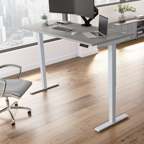 72" Large Modern Standing Office Desk in Platinum Gray with Metallic B ...