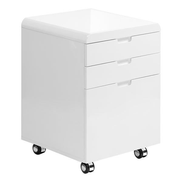 Office Desk | Modern White 18" Gloss Mobile File Cabinet - OfficeDesk.com