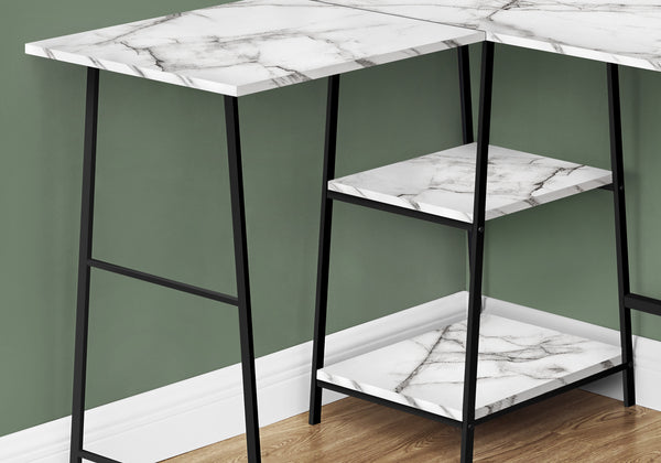 Office Desk | 47" White Marble Industrial-Style L-Shaped Writing Desk ...