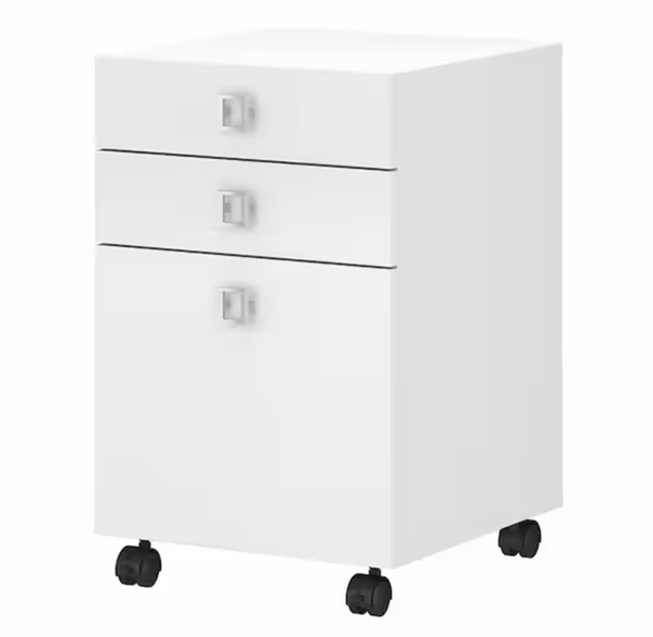 Pure White Mobile File Cabinet with Two Utility Drawers - OfficeDesk.com