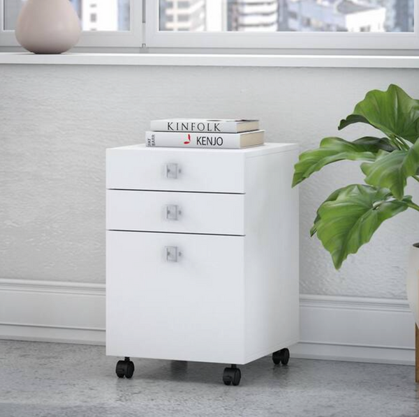 Pure White Mobile File Cabinet with Two Utility Drawers - OfficeDesk.com