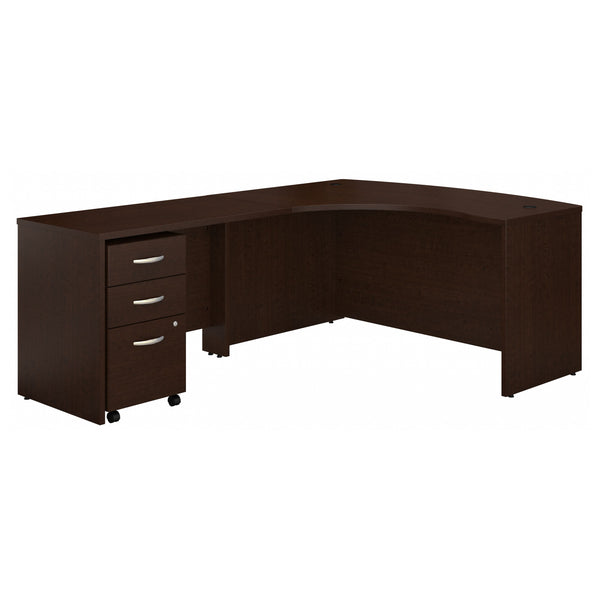 60" Left-Handed L-shaped Desk with Mobile Pedestal in Mocha Cherry ...