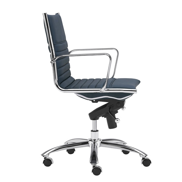Blue Leather & Chrome Low-Back Chair by Euro Style - OfficeDesk.com