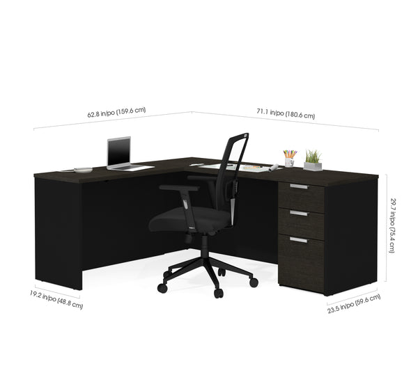 71" x 63" Deep Gray & Black L-shaped Desk by Bestar - OfficeDesk.com