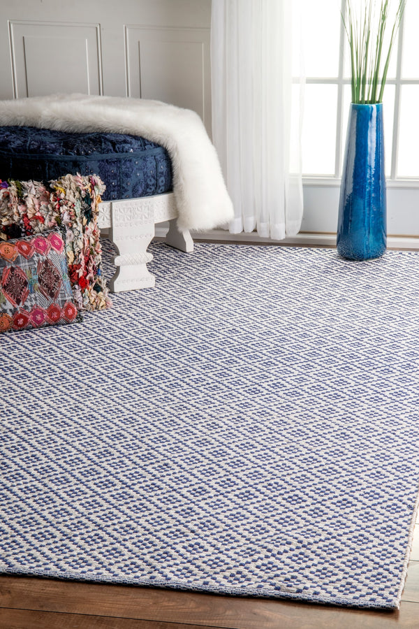 Navy Cotton Hand-Loomed Indoor Office Rug (Multiple Dimensions ...