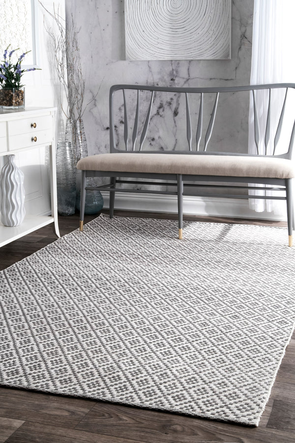 Gray Cotton Hand-Loomed Indoor Office Rug (Multiple Dimensions ...
