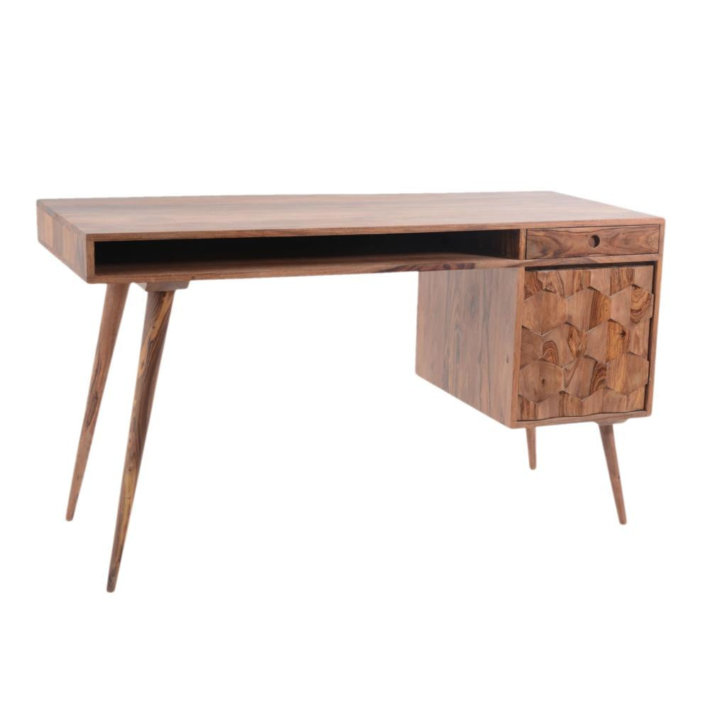 Moe s Home Elegant 53 Solid Wood Office Desk with Unique Patterned Drawer Fronts