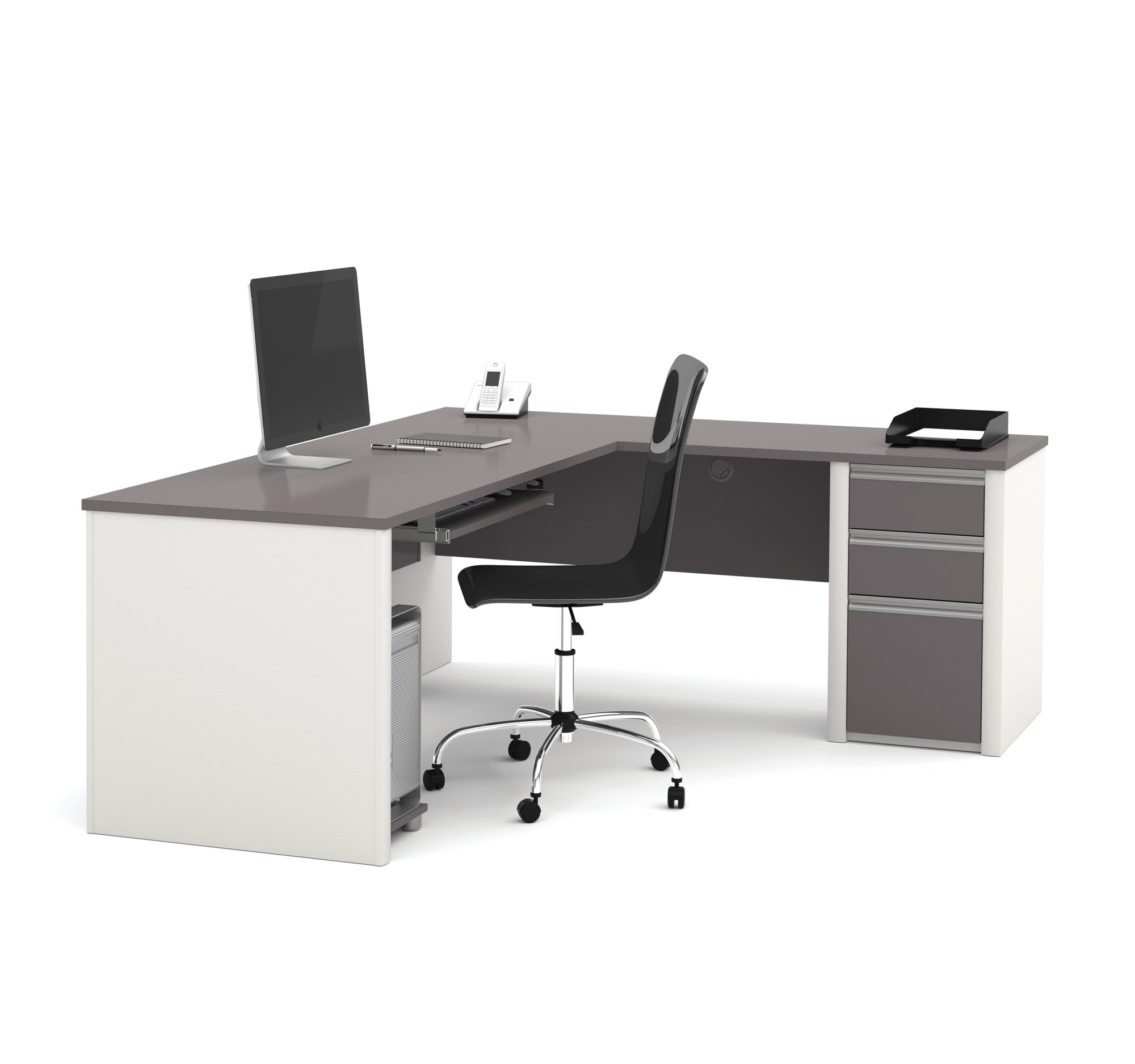 71 x 83 L Shaped Desk with Drawers in Slate Sandstone