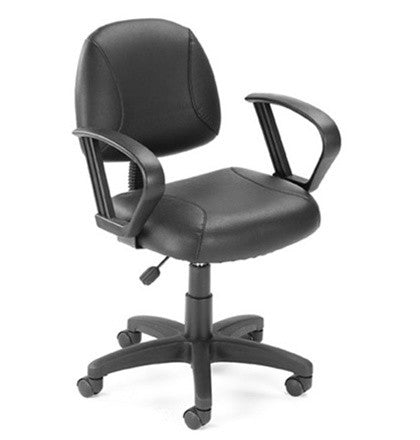 Black LeatherPlus Task Computer Chair with Loop Arms - OfficeDesk.com