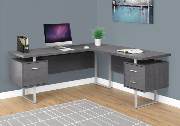 71" Gray Corner Desk with Drawers by Monarch - OfficeDesk.com