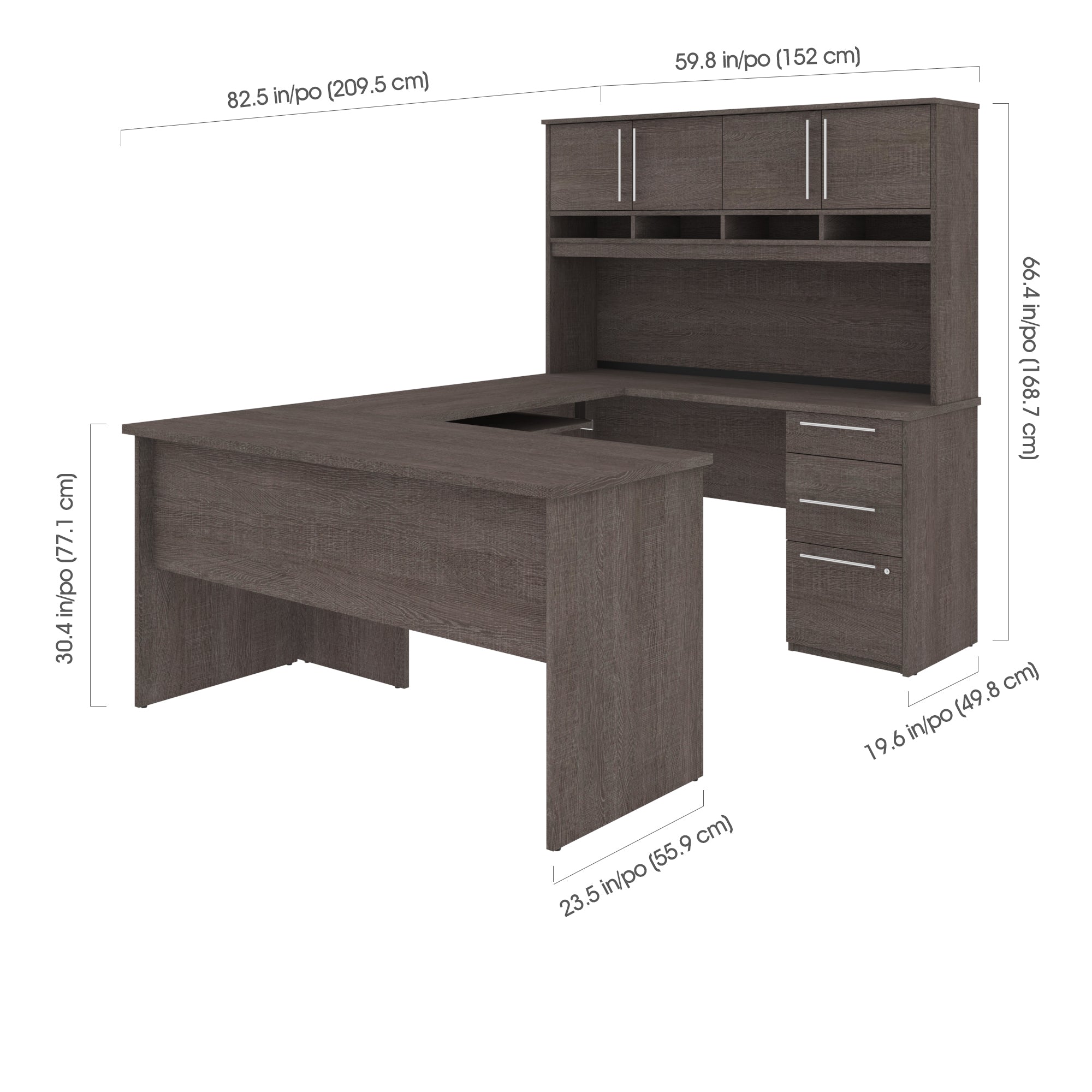 60 U Shaped Desk with Storage in Gray by Bestar OfficeDesk