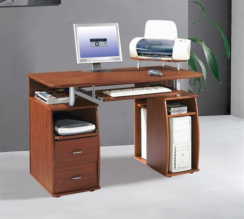 Compact Workstation with Storage in Mahogany - OfficeDesk.com