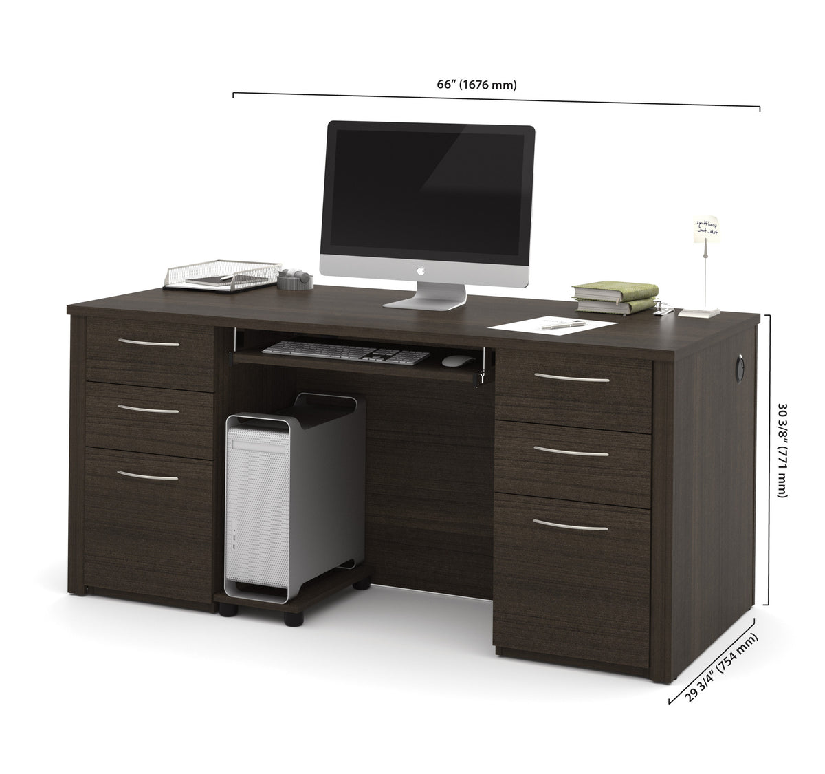 66" Double Pedestal Dark Chocolate Desk by Bestar - OfficeDesk.com