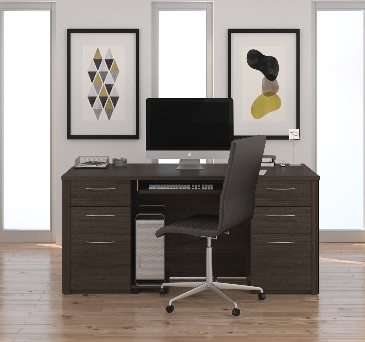 66" Double Pedestal Dark Chocolate Desk by Bestar - OfficeDesk.com