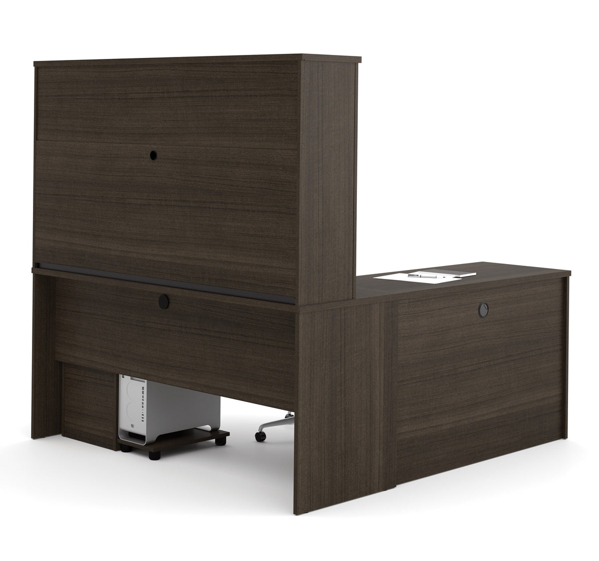 66" Dark Chocolate L-Desk with Hutch by Bestar - OfficeDesk.com