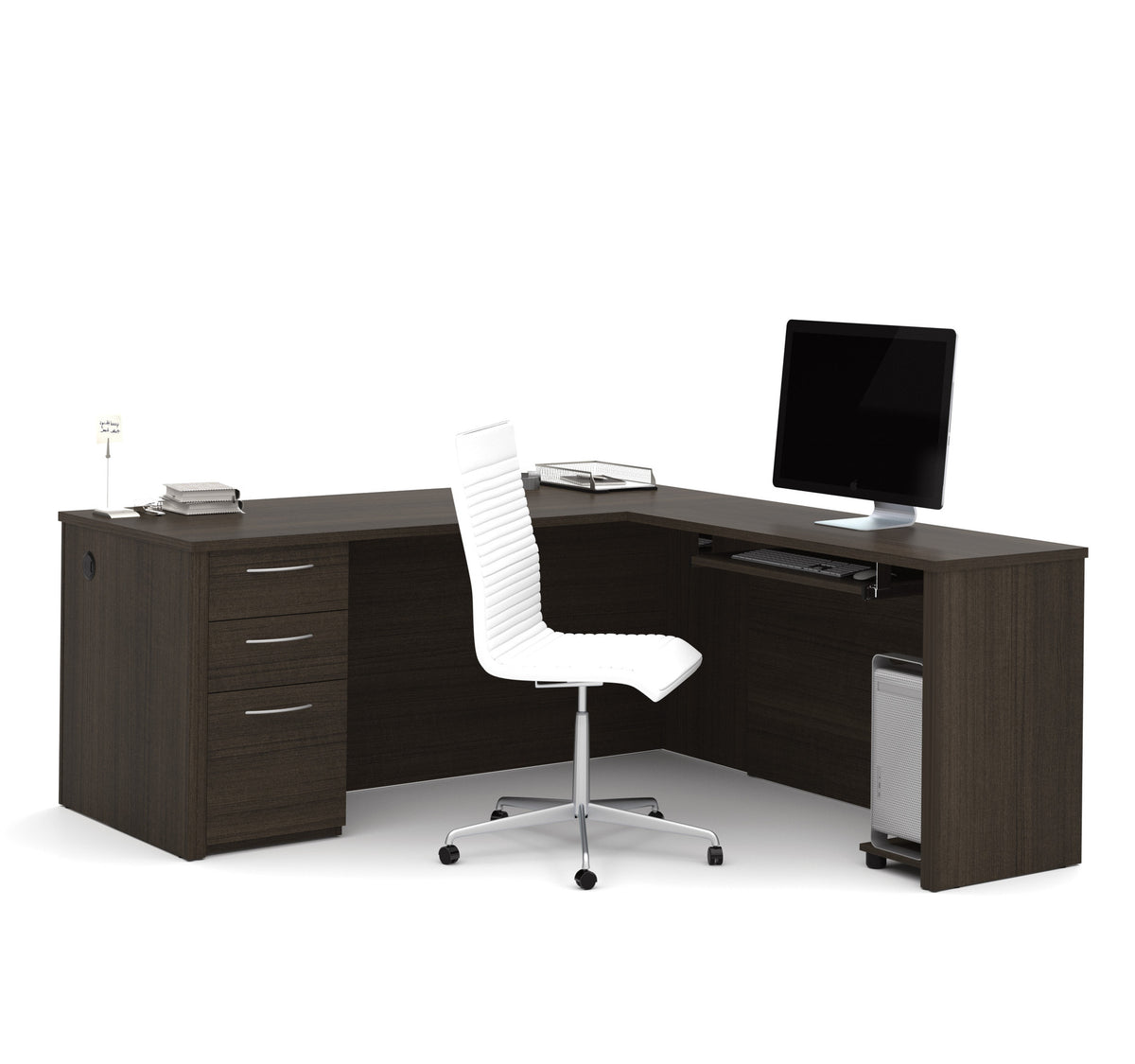 71" x 76" Dark Chocolate L-shaped Office Desk by Bestar - OfficeDesk.com