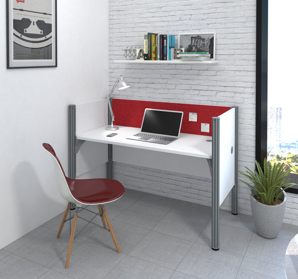 62" Premium White Desk with Red Tack Board by Bestar - OfficeDesk.com