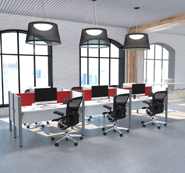 182" White Six-Desk Workstation w Red Tack Board by Bestar - OfficeDesk.com