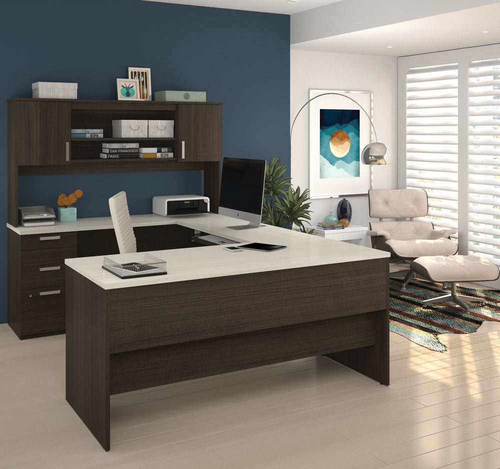 95" x 66" White Chocolate U-shaped Desk with Hutch by Bestar ...
