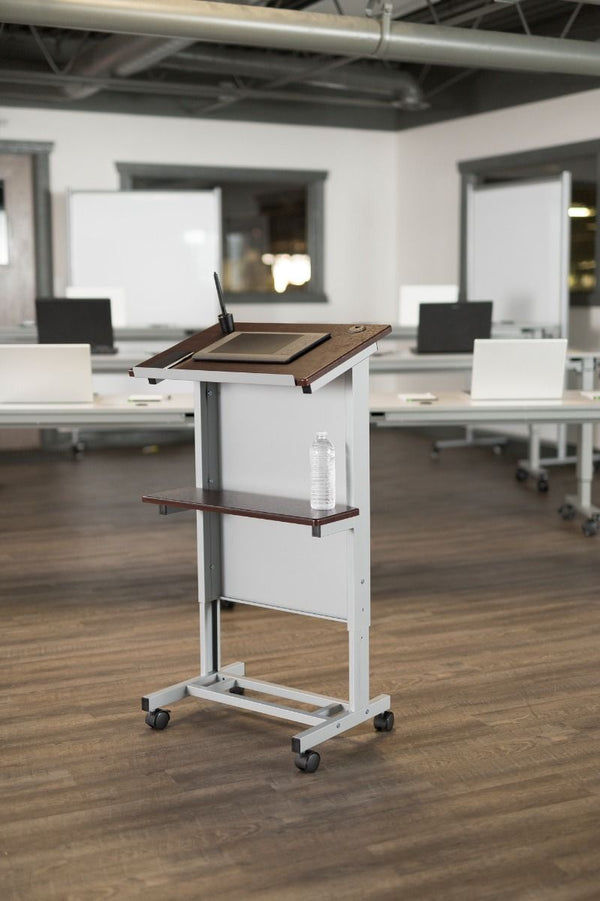 White Rolling Lectern or Workstation w/ Adjustable Height - OfficeDesk.com