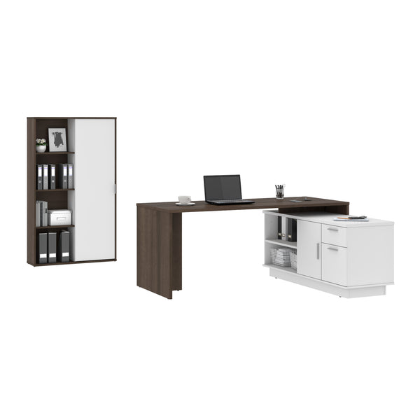 71" Antigua & White Modern L-Desk Set by Bestar - OfficeDesk.com