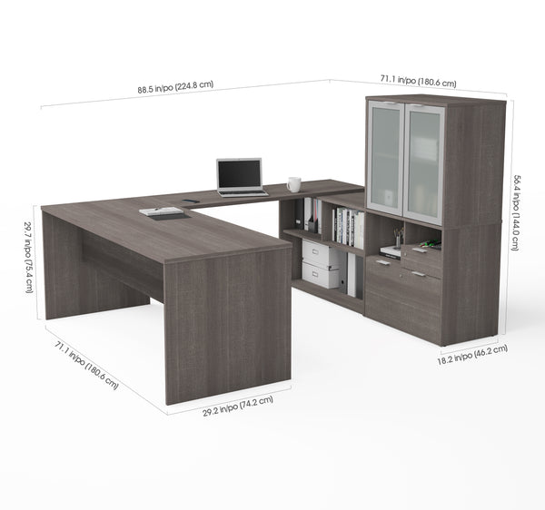71" U-Shaped Desk with Frosted Hutch by Bestar - OfficeDesk.com