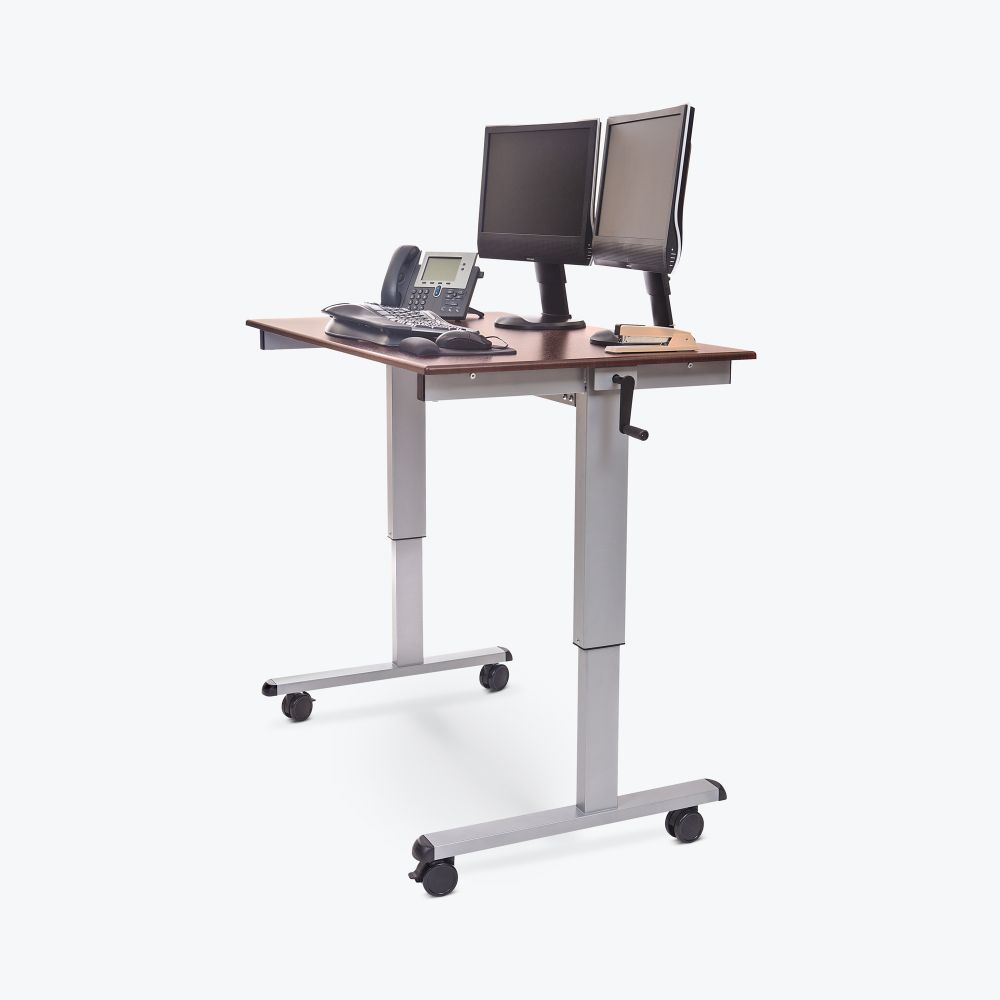 60" Crank Adjustable Wood Veneer Sit-Stand Mobile Office Desk ...