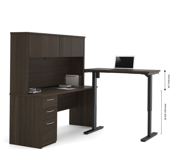71" Dark Chocolate Desk with Hutch & Standing Desk by Bestar ...